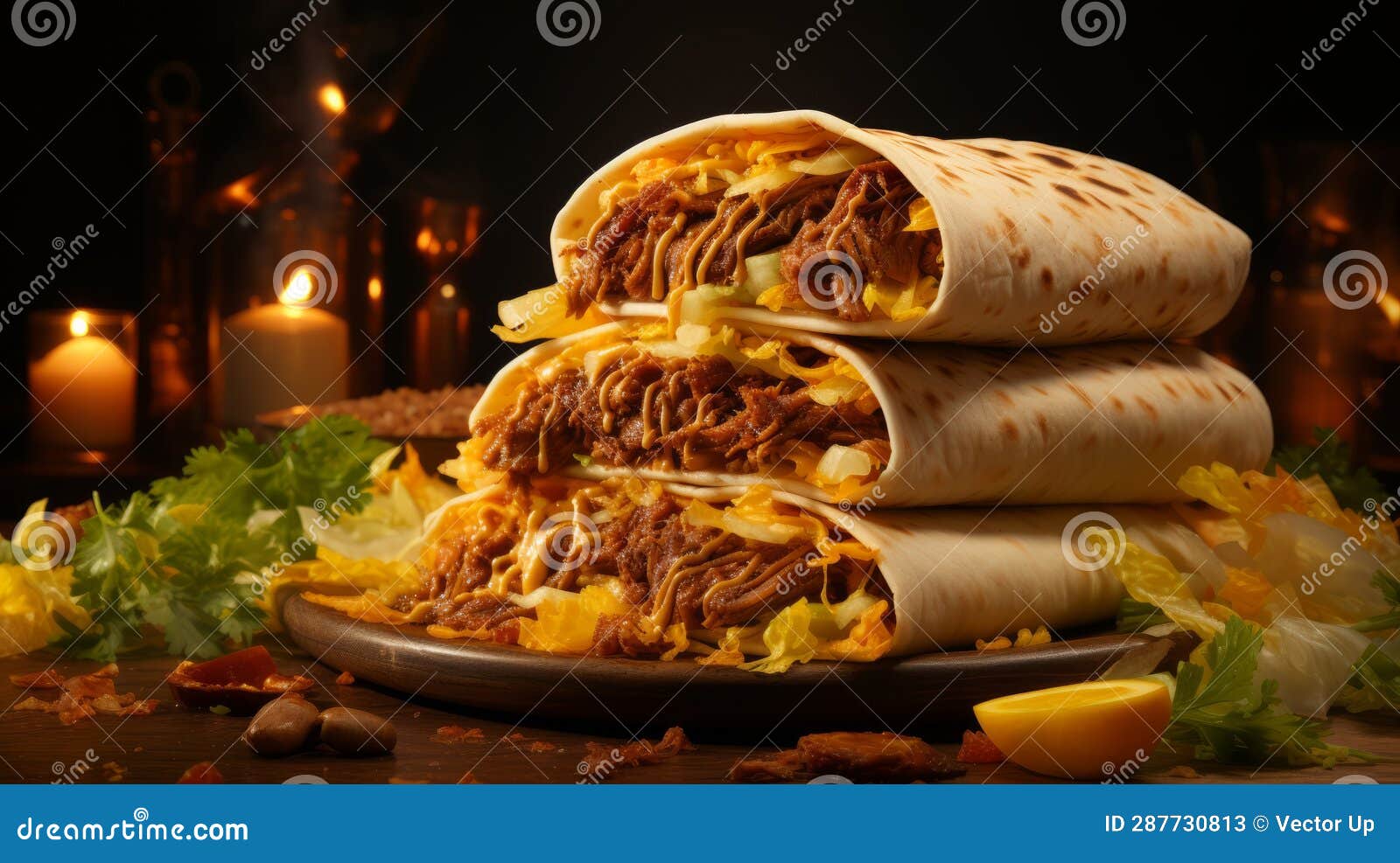 Stack of Shawarma on Yellow Background. Generative AI. Stock Image ...