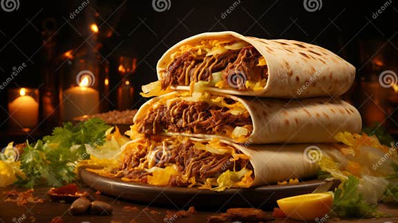 Stack of Shawarma on Yellow Background. Generative AI. Stock Image ...