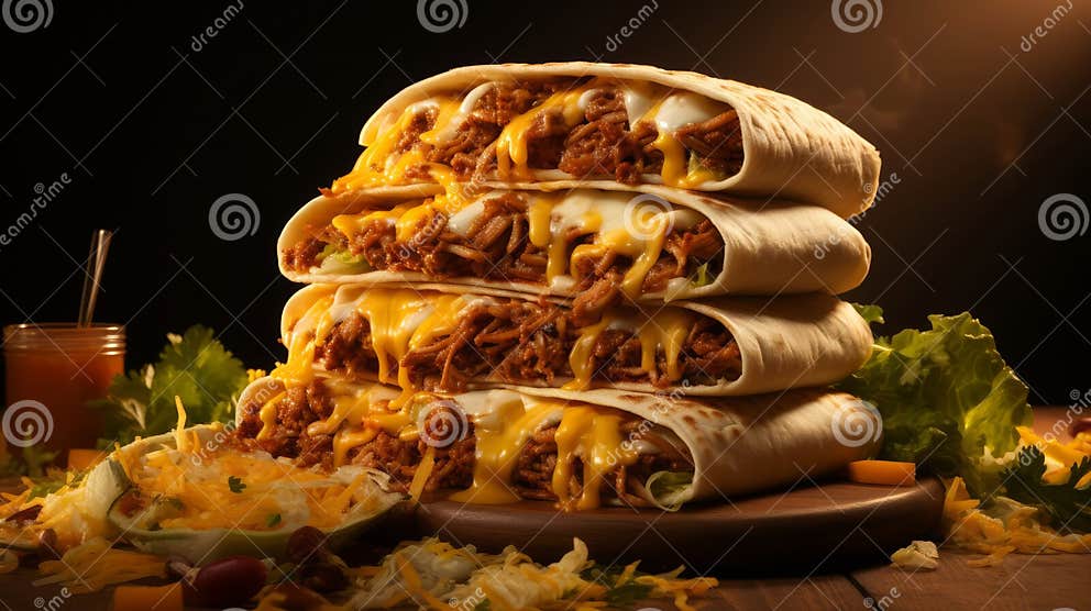 Stack of Shawarma on Yellow Background. Generative AI. Stock Photo ...
