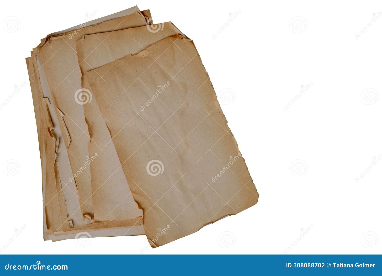 Stack of Sheets Old Paper without Writing on White Isolated Background ...