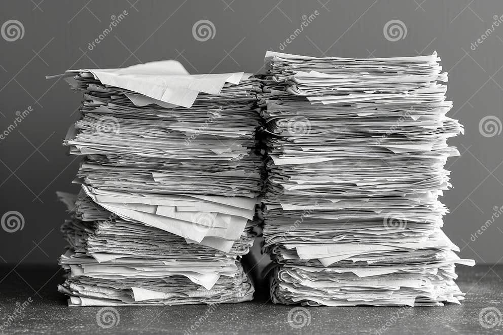 A Stack of Sheets of Paper on the Table, Paper Documents Stuck on the ...