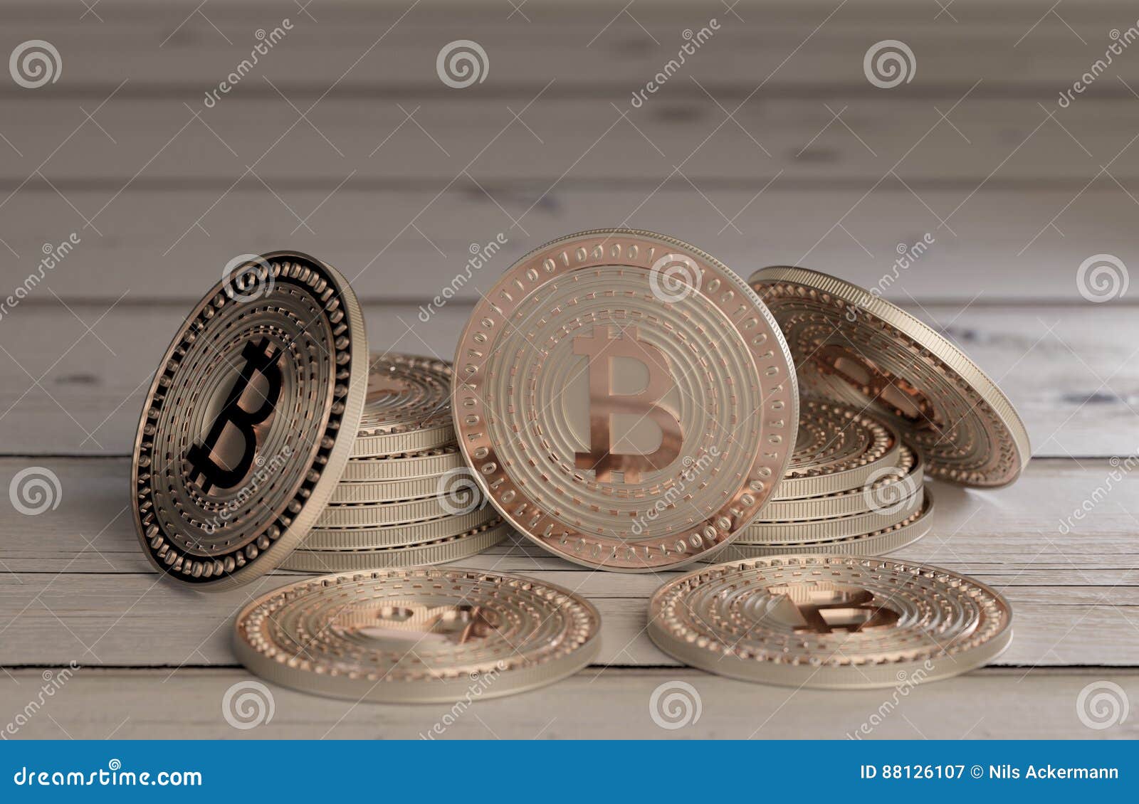 Stack of Shiny Copper Bitcoins As Example for Blockchain and Crypto ...