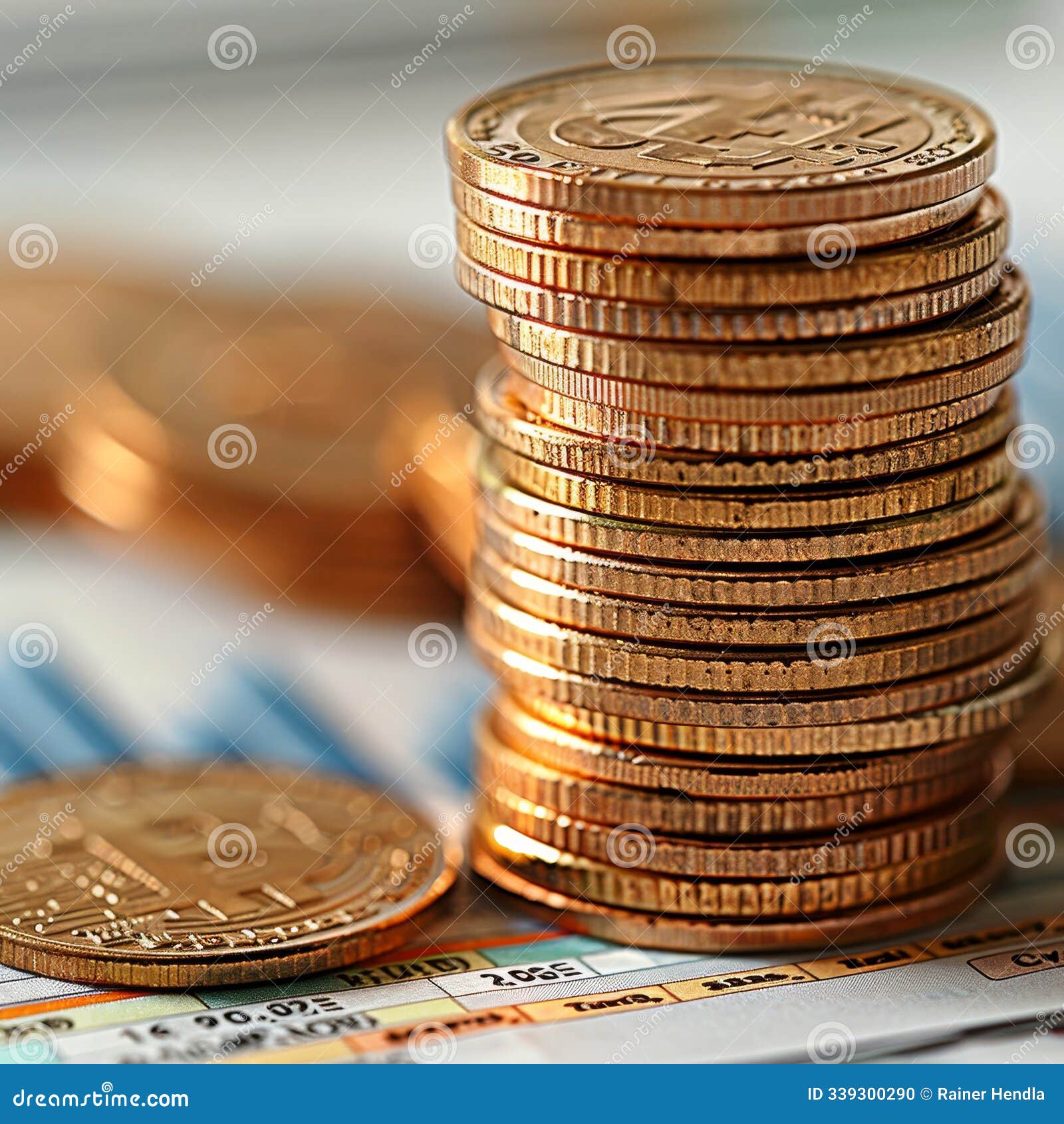 Stack of Shiny Copper Coins on Financial Newspaper Background Stock ...