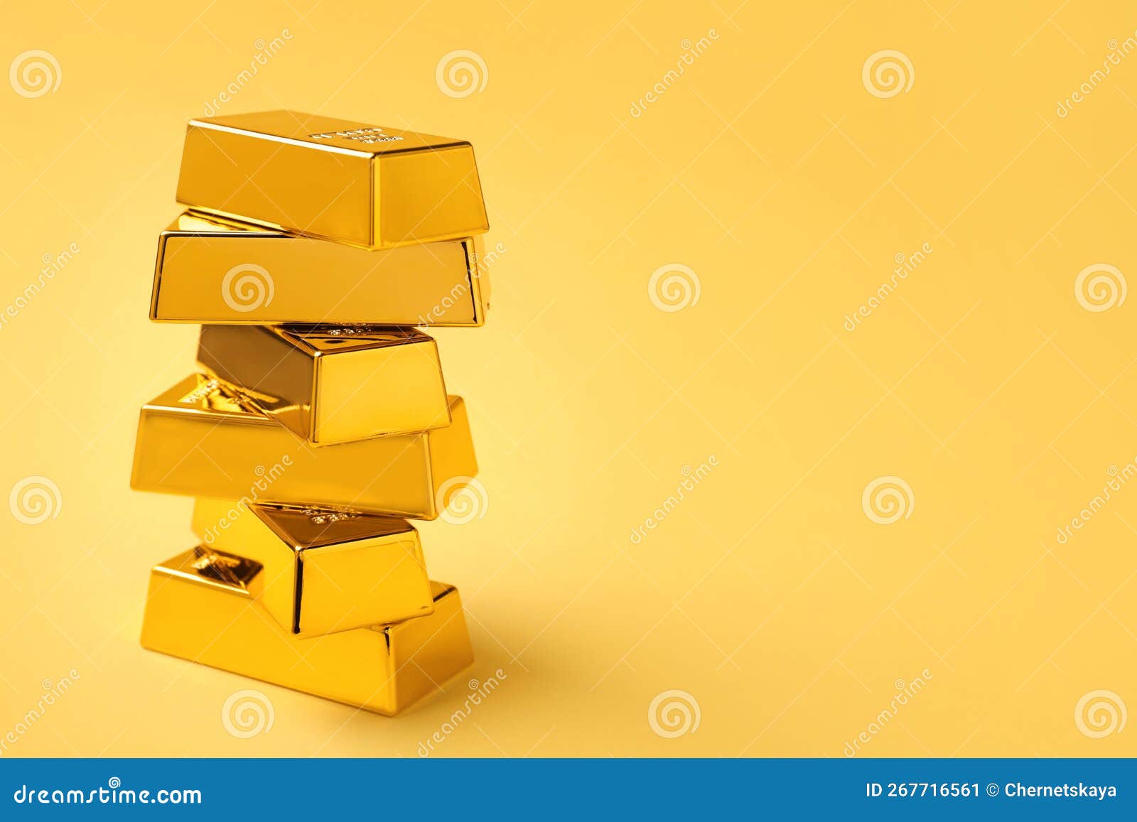 Stack of Shiny Gold Bars on Yellow Background. Space for Text Stock ...