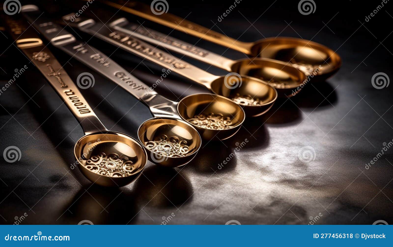 Stack of Shiny Metal Spoons on Table Generated by AI Stock Illustration ...