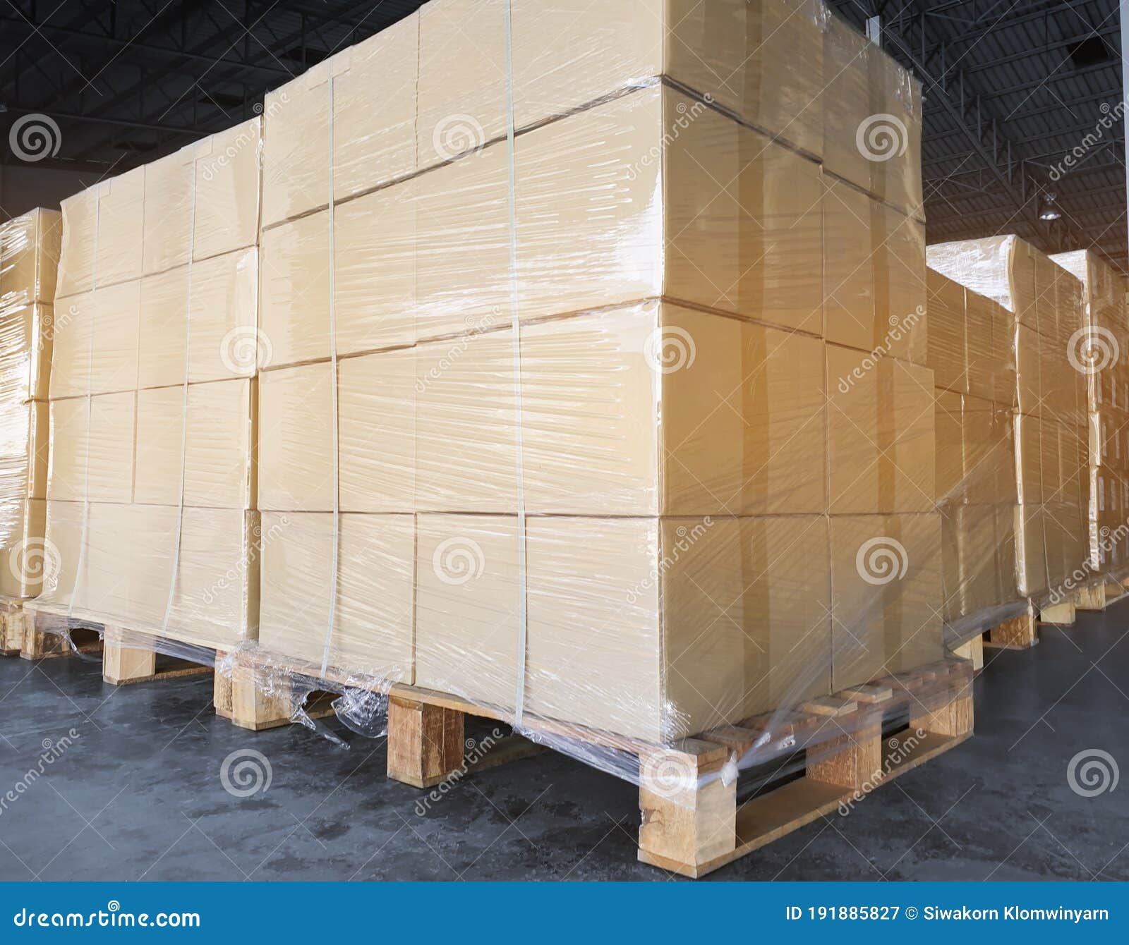 Stack of Shipment Boxes on Wooden Pallet the Warehouse Storage. Cargo ...