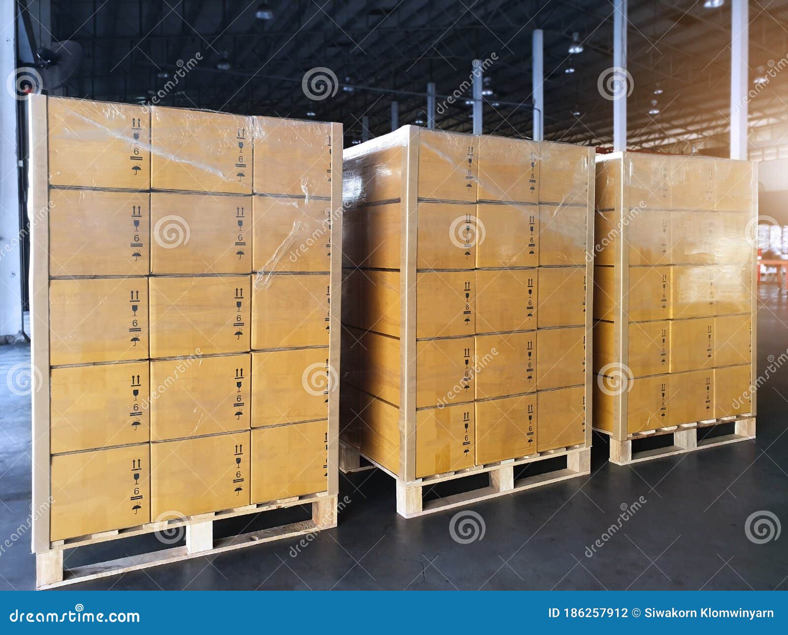 Shipments Boxes On Pallet Waiting For Load Into Container Truck At ...