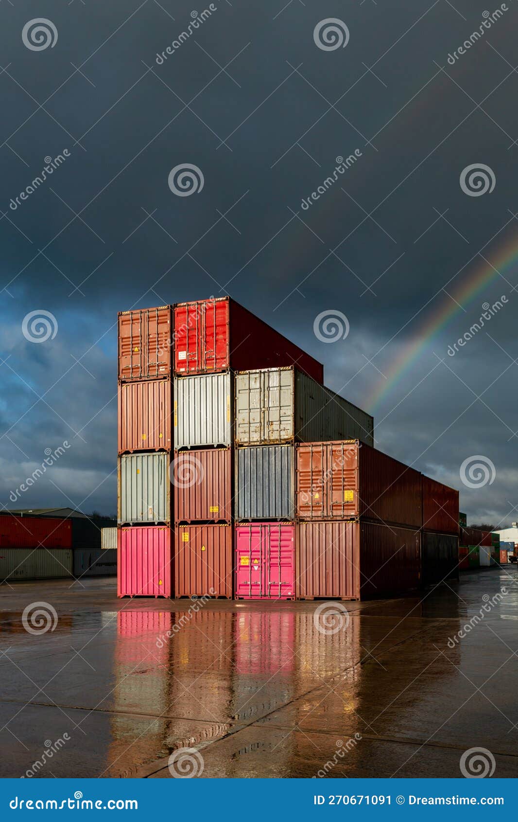 A Stack of Shipping Containers on a Deserted Dock Stock Image - Image ...