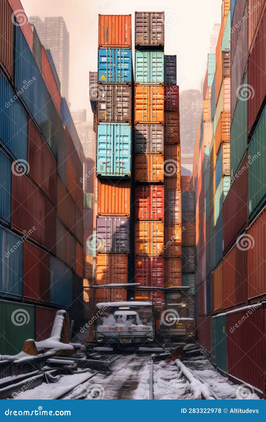 Stack of Shipping Containers in a Freight Yard Stock Illustration ...