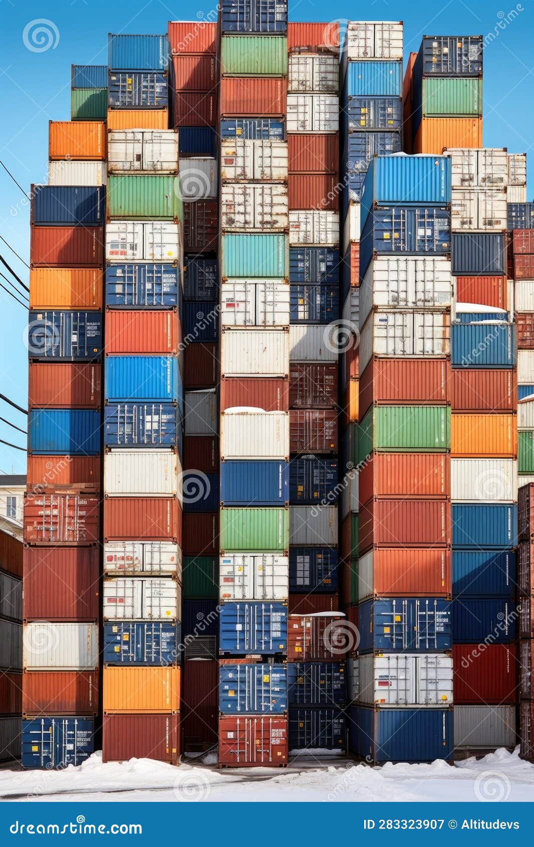 Stack of Shipping Containers in a Freight Yard Stock Image - Image of ...
