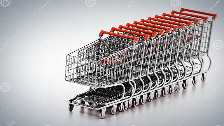 Stack of Shopping Carts Isolated on White Background. 3D Illustration ...