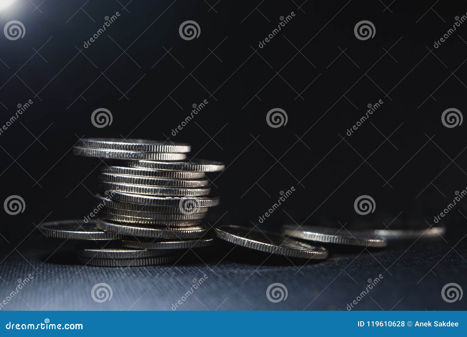 Stack of Silver Coins on Black Stock Photo - Image of saving, finance ...