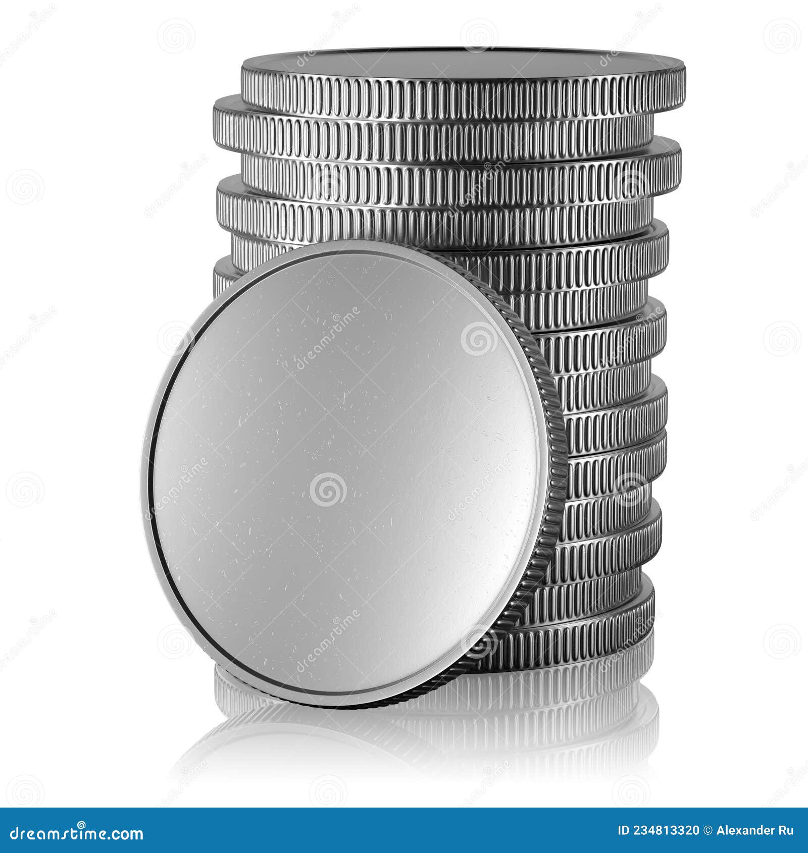 A Stack of Silver Coins. the Silver Coin Stands Sideways. Coins ...