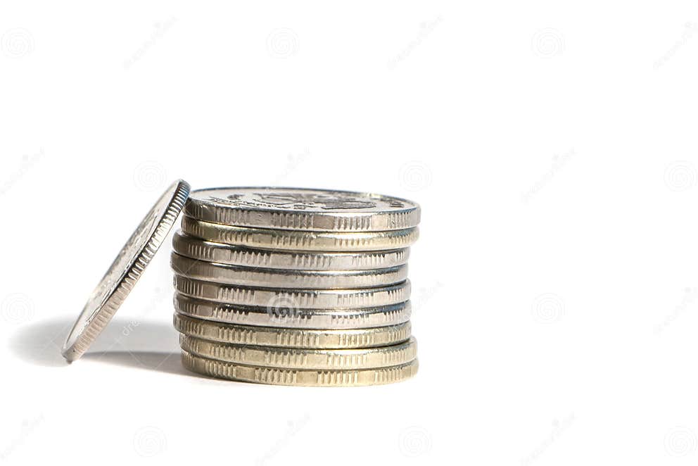 Stack of Silver Coins Isolated on White Background Stock Image - Image ...