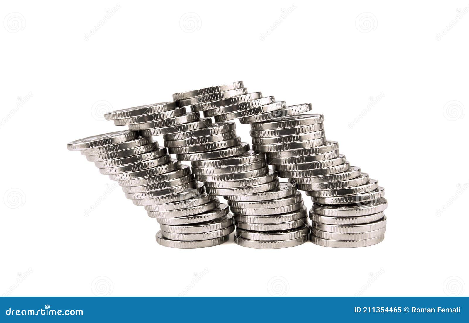 Stack of Silver Coins Isolated on White Background Stock Image - Image ...