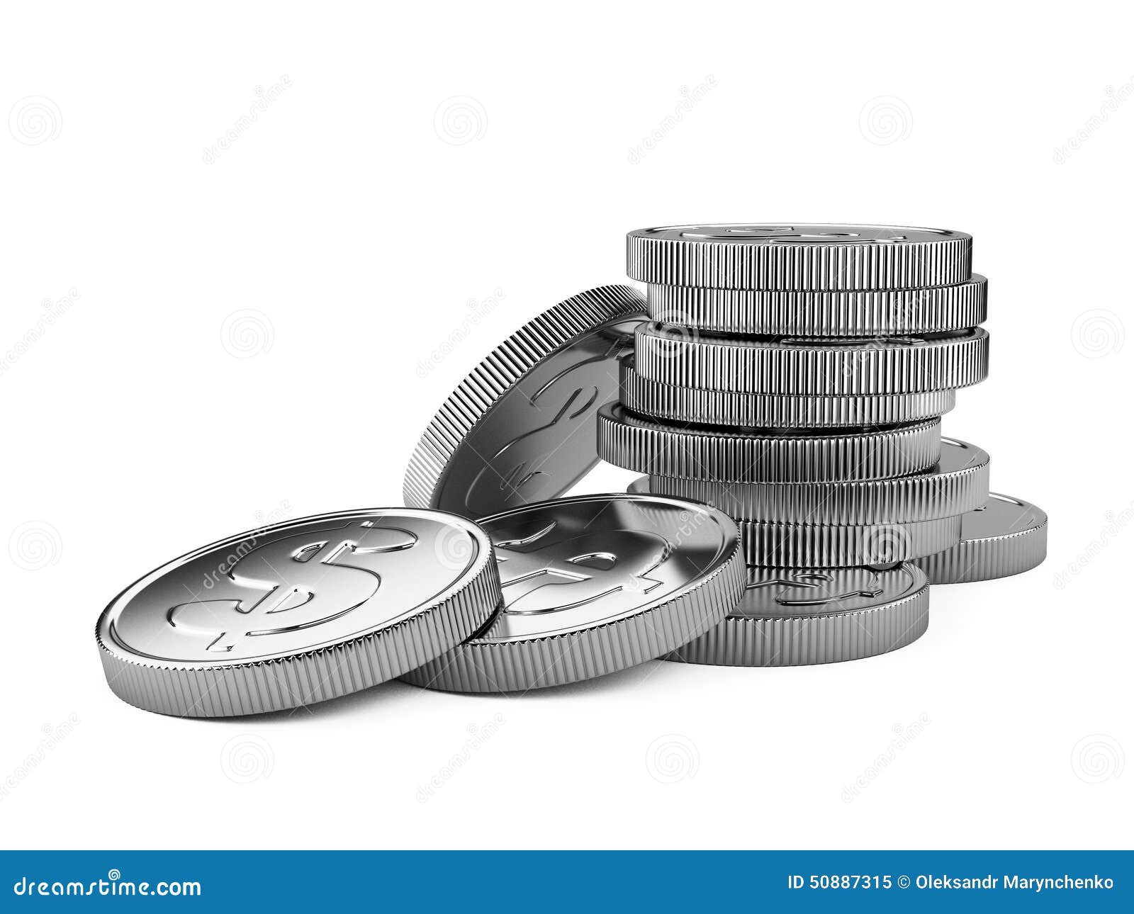 Stack of Silver Coins Isolated on White Stock Illustration ...