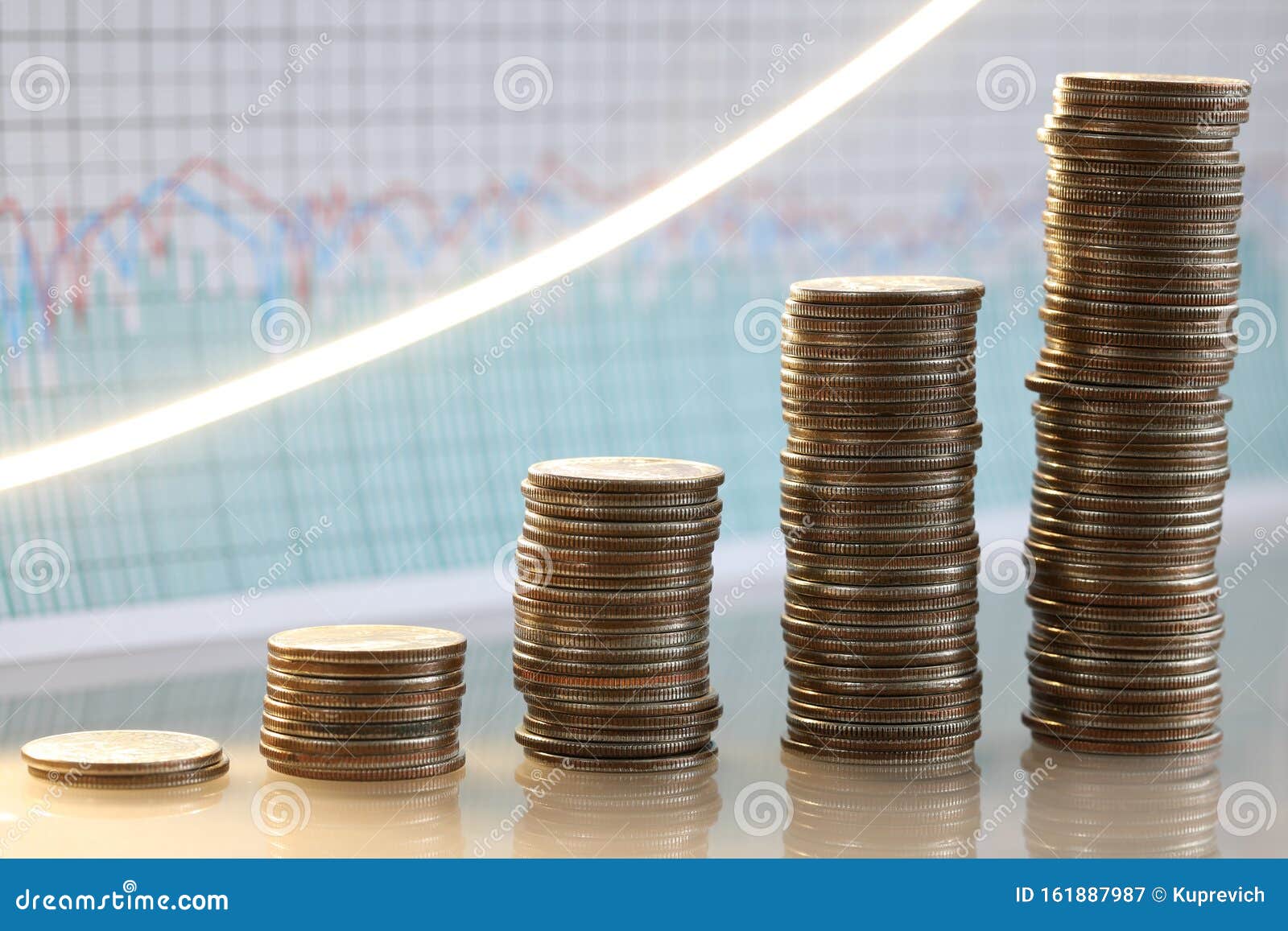 Stack of Silver Coins Presentation at Table Going Up Stock Image ...