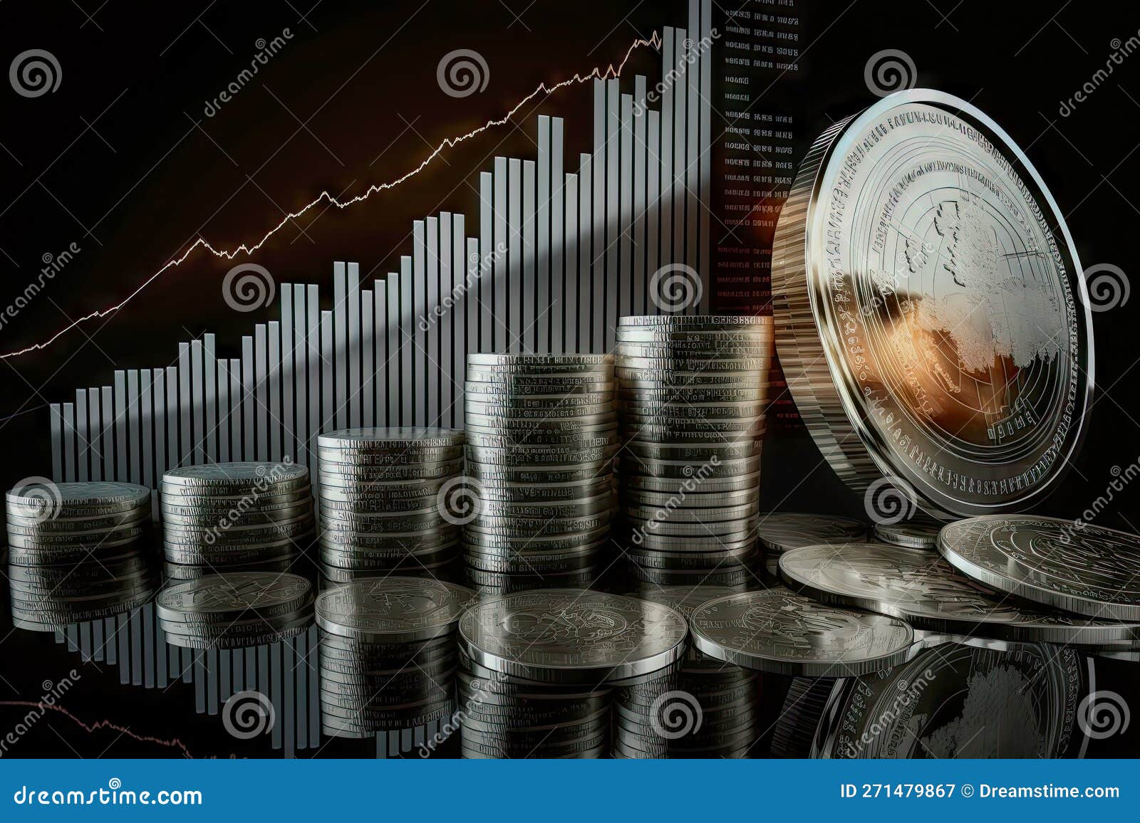 Stack of Silver Coins with Trading Chart Stock Illustration ...