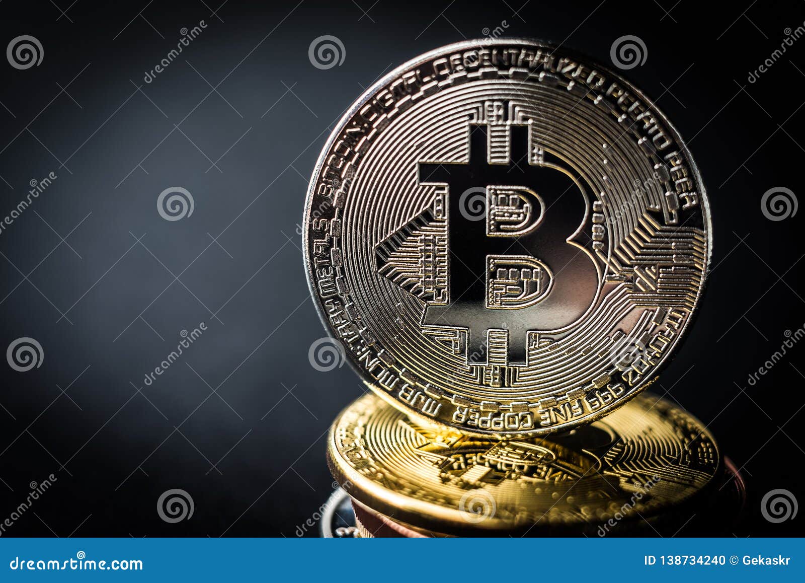 Stack of Bitcoins with Golden Coin on the Top Stock Photo - Image of ...