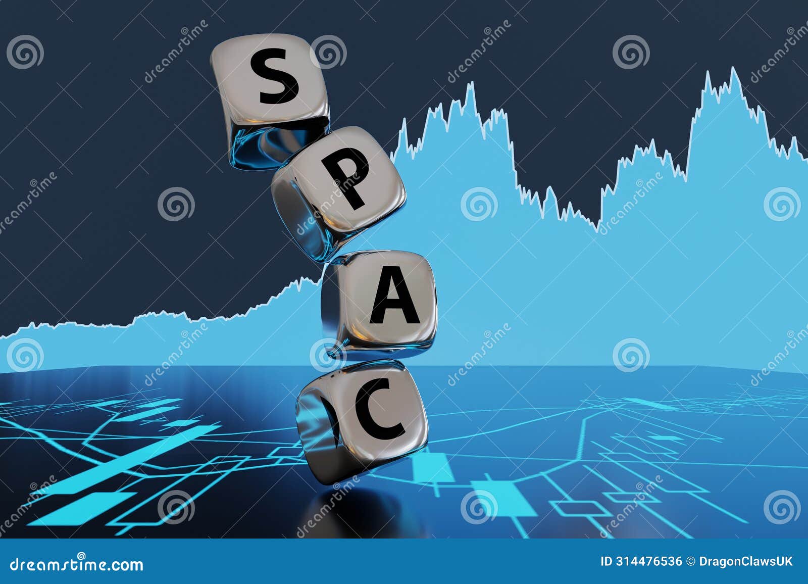 Stack of Silver Metallic Dice Forming the Word SPAC on the Background ...