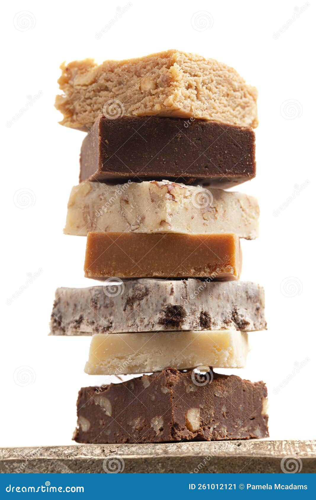 Stack of Six Different Types of Fudge on a White Background Stock Image ...
