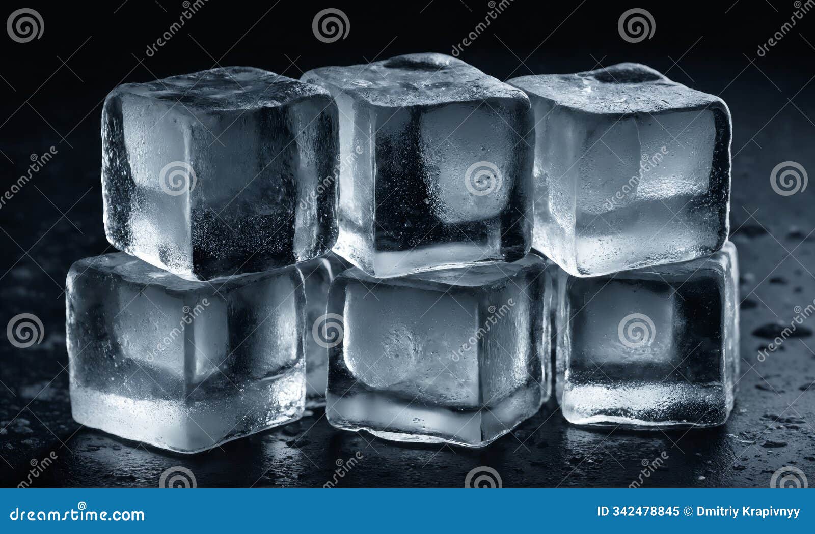 Stack of Six Translucent Ice Cubes on Dark Surface Stock Illustration ...