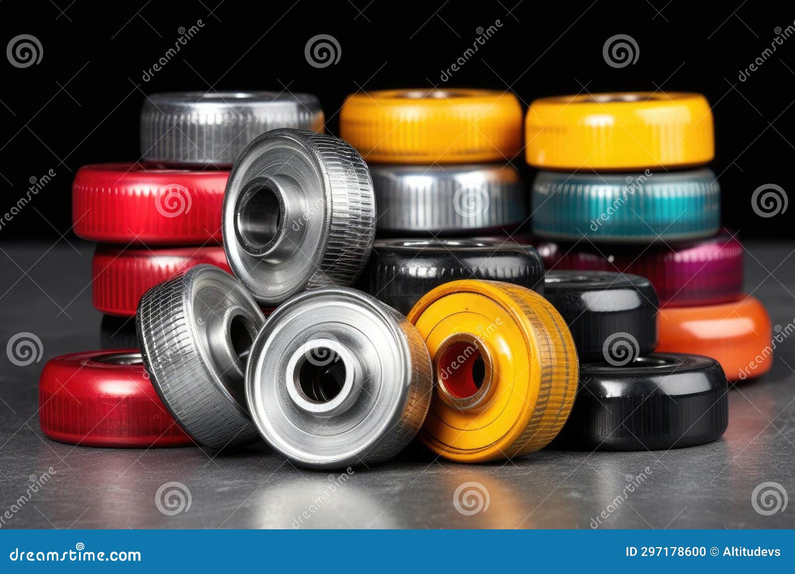 Stack of Skateboard Wheels on Grey Surface Stock Photo - Image of wheel ...