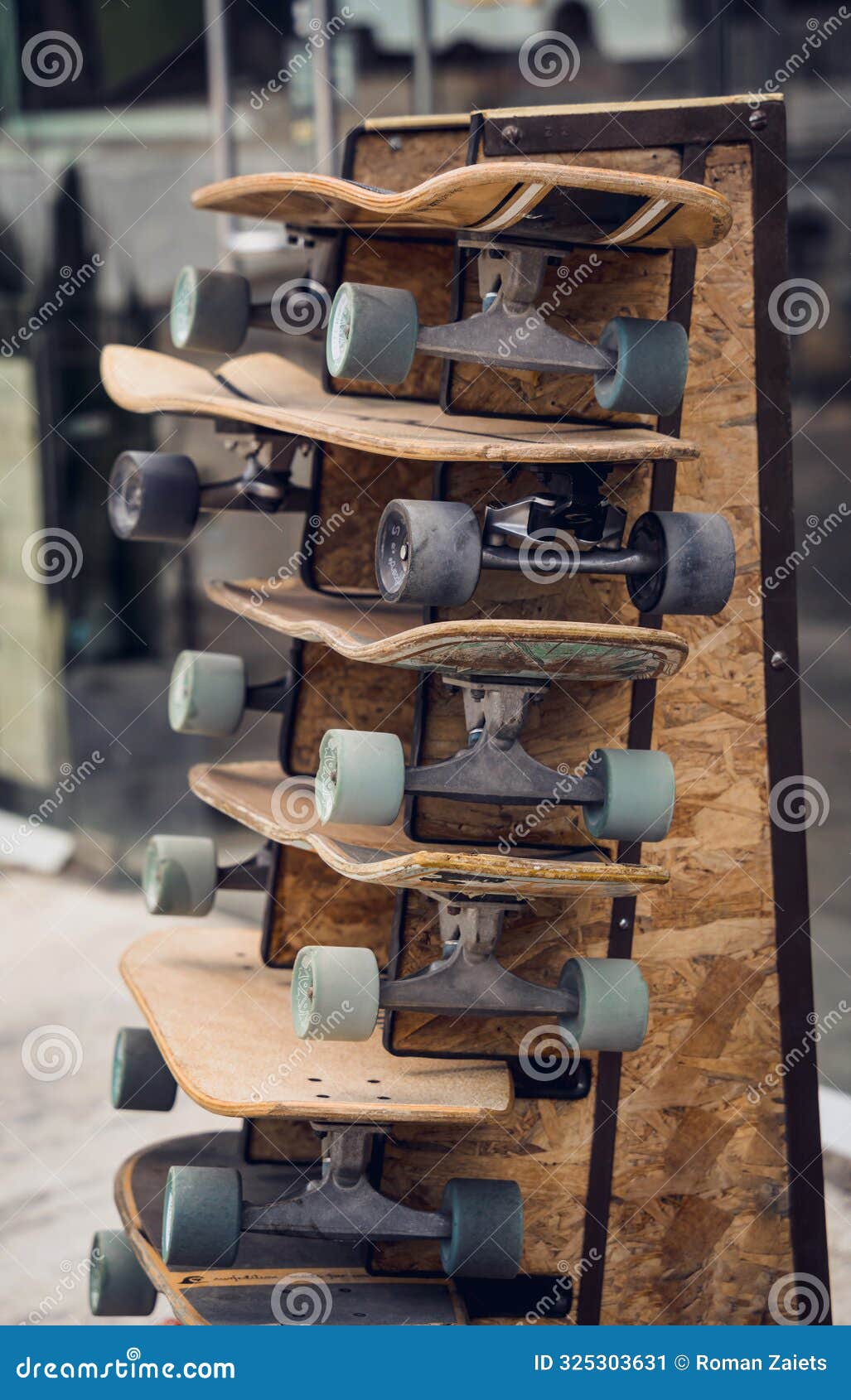 A Stack of Skateboards on a Special Outdoor Stand Stock Image - Image ...