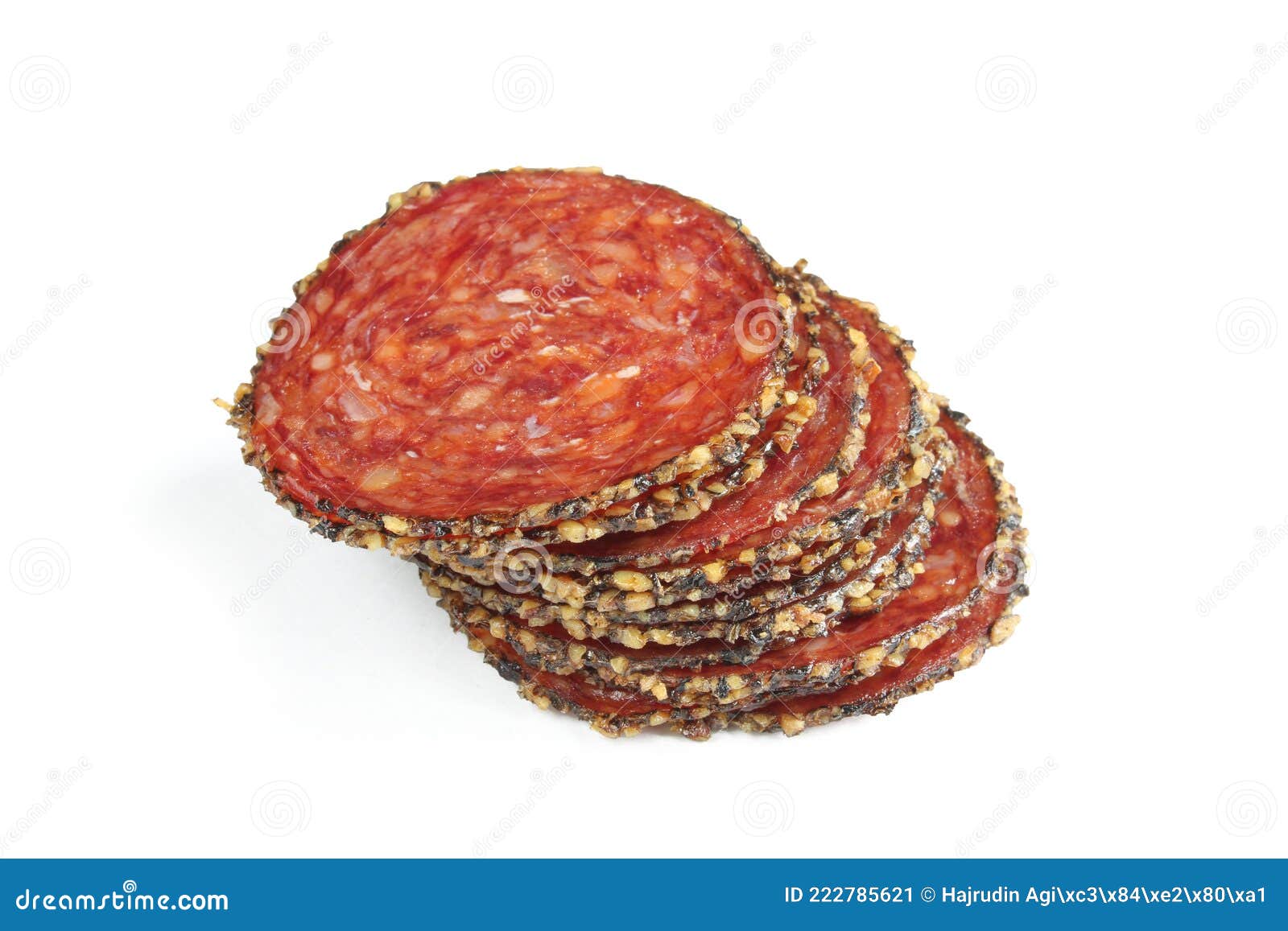 Stack of Sliced Cured Meat Isolated on White Background.Dry Smoked Beef ...