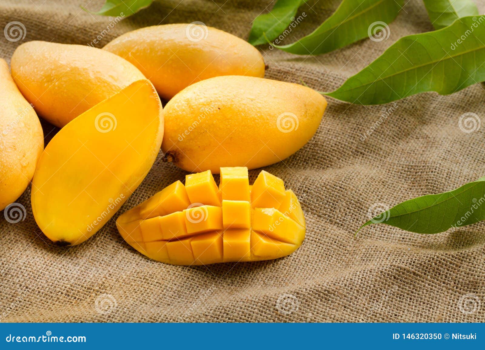 Stack of Sliced Mango Fruit with Tropical Leaf Stock Photo - Image of ...