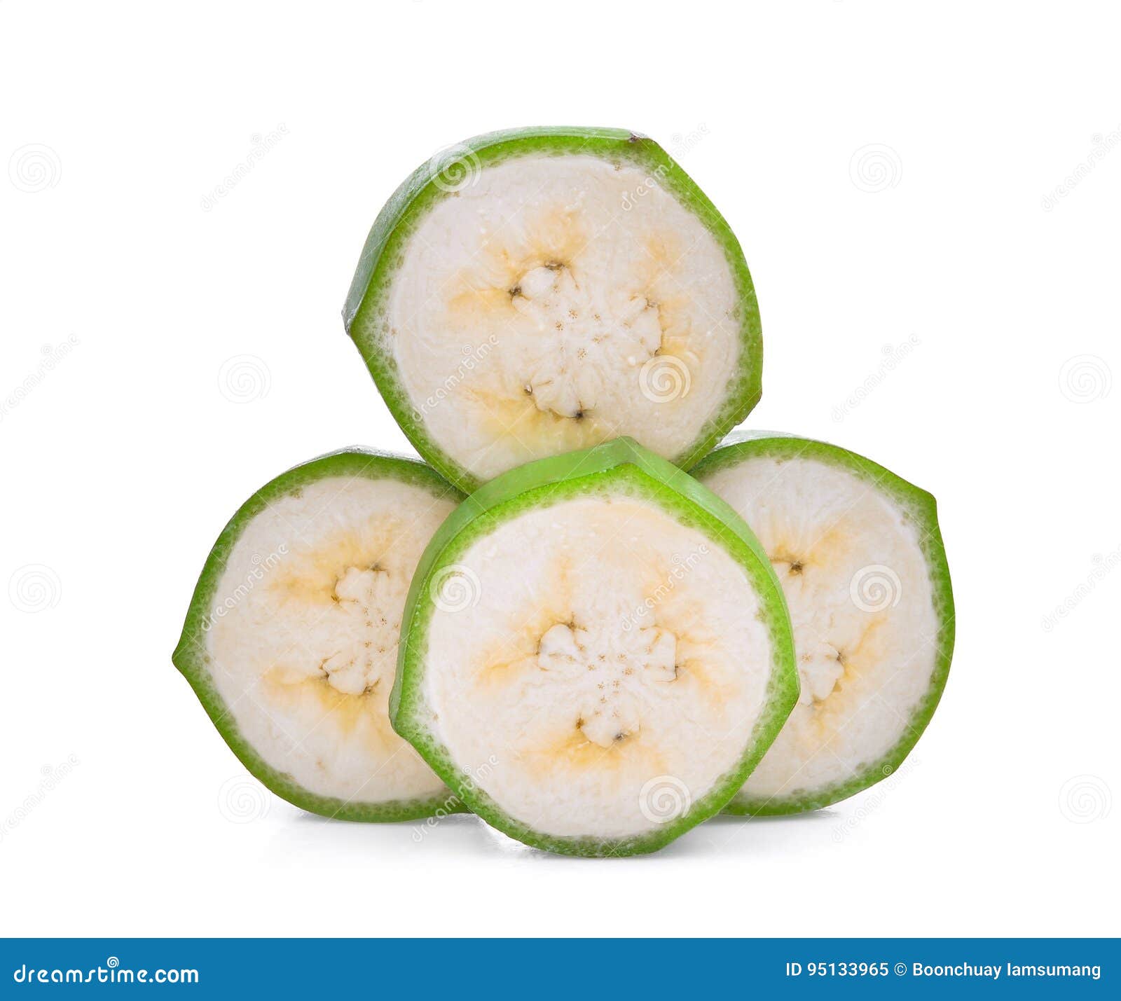 Stack of Sliced Raw Green Banana Isolated on White Stock Image - Image ...
