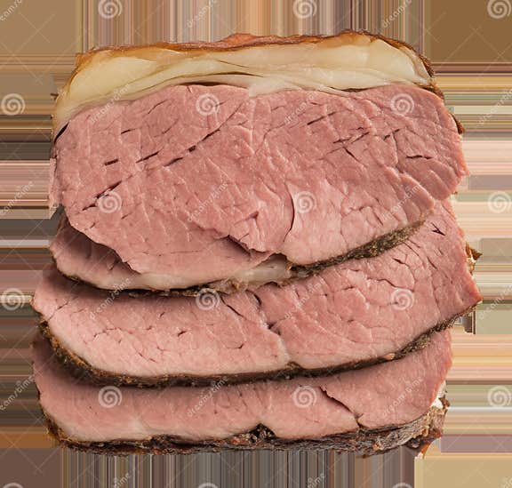 Stack of Sliced Roast Beef with Visible Texture and Marbling, Culinary ...