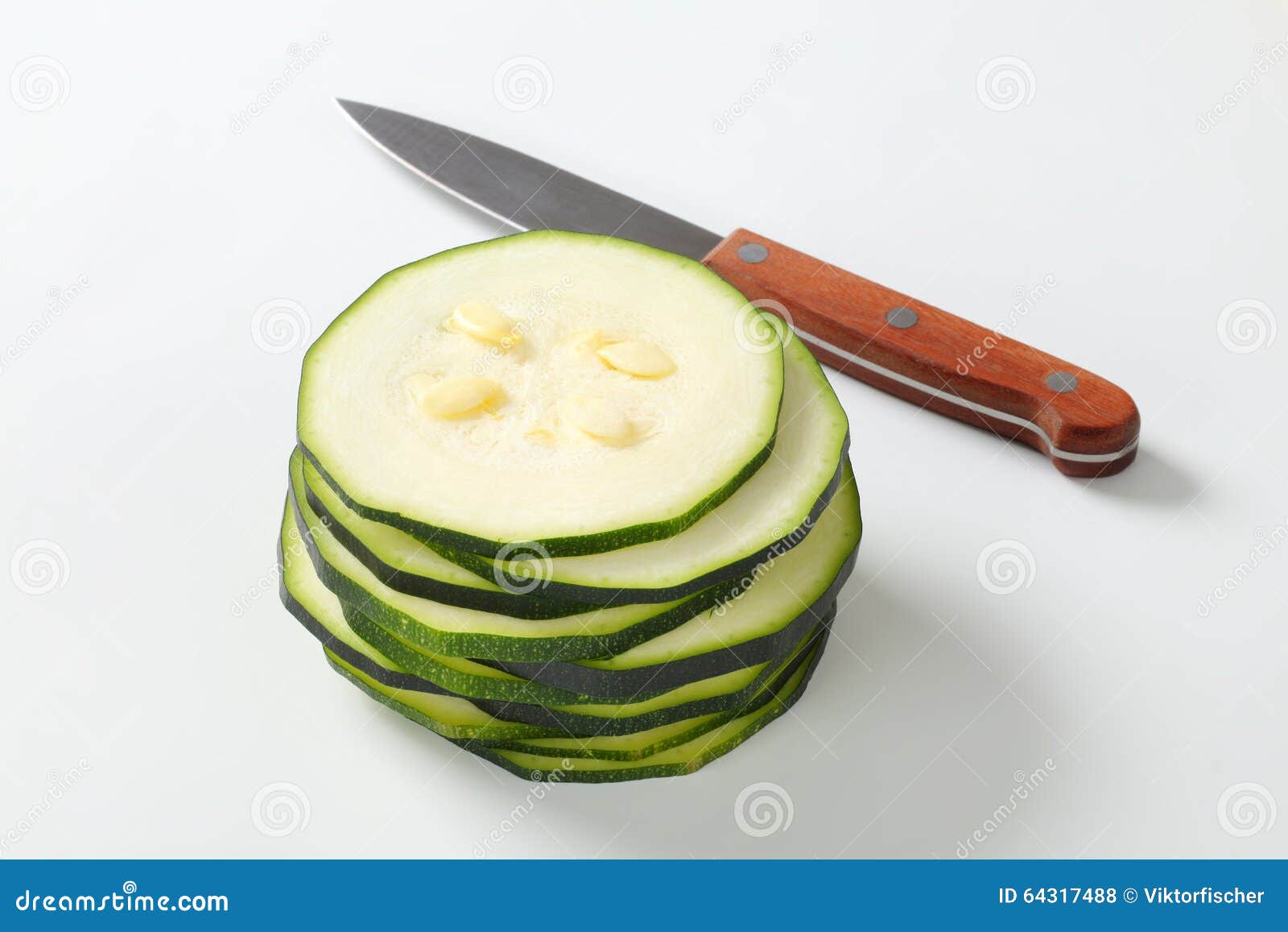 Stack of Sliced Zucchini with a Knife Stock Photo - Image of courgette ...