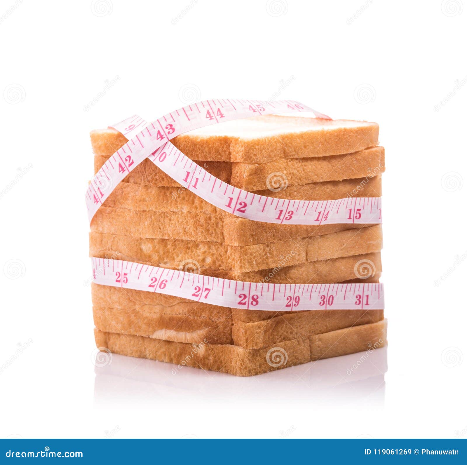 Stack of Slices Fresh White Bread White Measuring Tape Stock Image ...