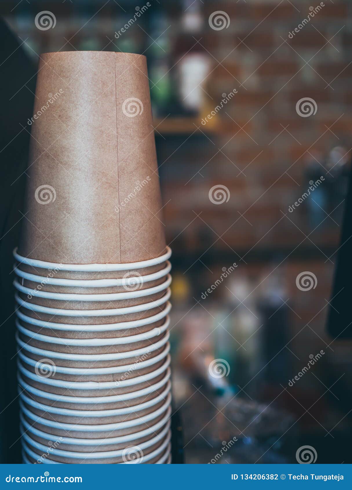 Stack of Small Brown Paper Cups in Cafe Stock Photo - Image of caffeine ...