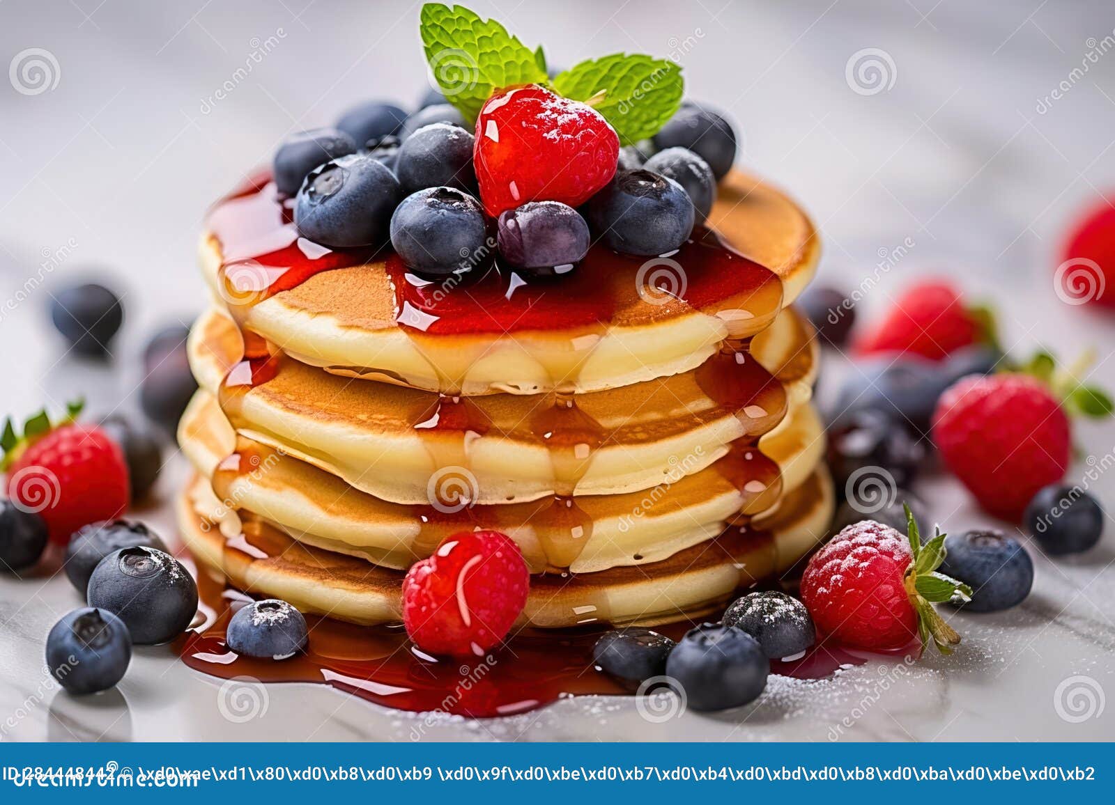 A Stack of Small Pancakes with Berries. Generative AI Stock Photo ...