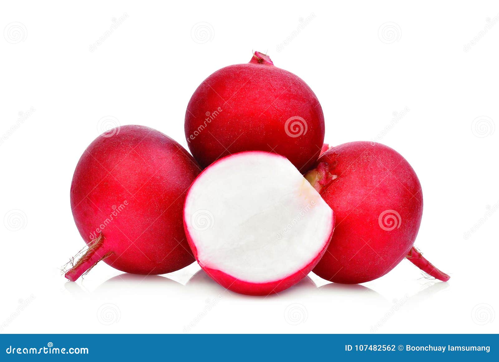 Stack of Small Red Garden Radish with Half Cut Isolated on White Stock ...
