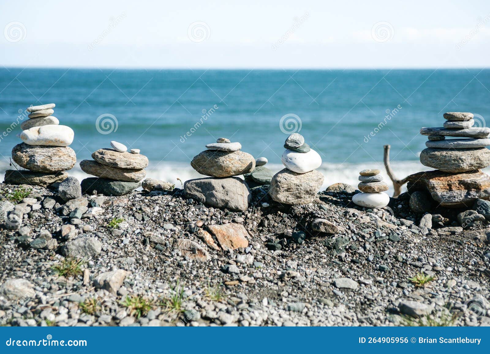Stack Small Stones Along W West Coast South Island Beach Stock Photo ...