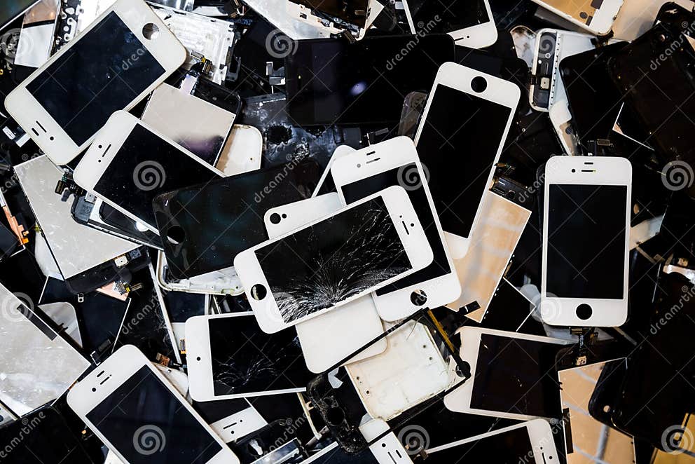 Stack of Smart Phones with Cracked and Damaged LCD Screen Stock Image ...