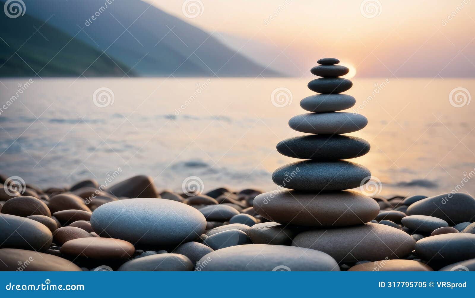 Zen Stone Tower at Sunset Beach Stock Image - Image of backdrop ...