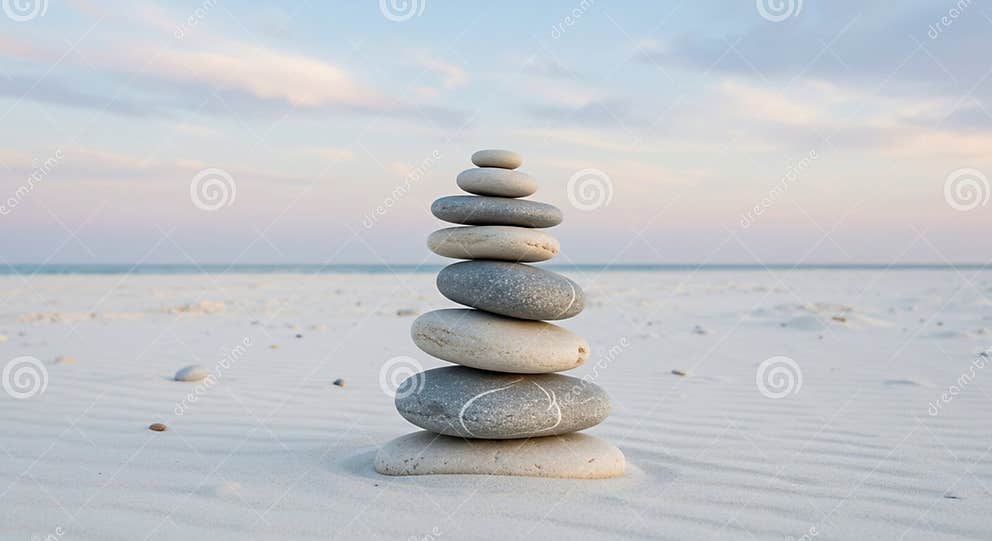 A Stack of Smooth, Rounded Stones Forms a Balanced Cairn on a Sandy ...