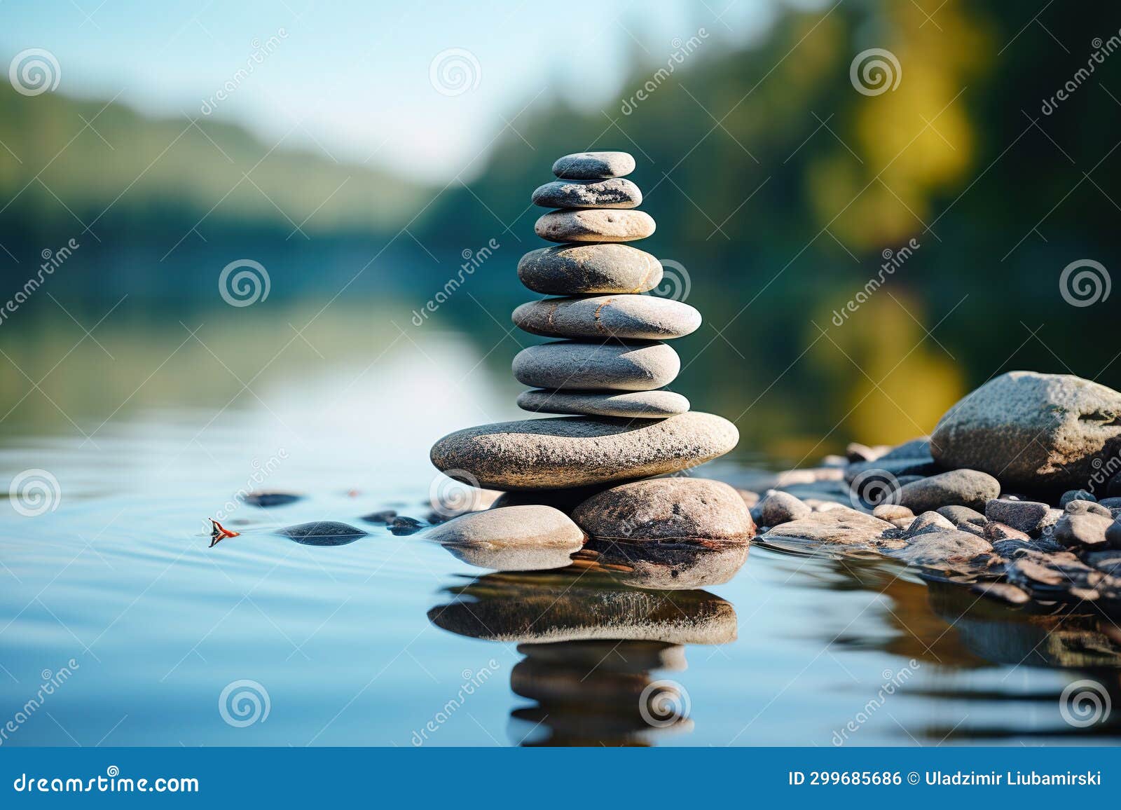 A Stack of Smooth Stones on the Shore of a Lake or River. Generative AI ...
