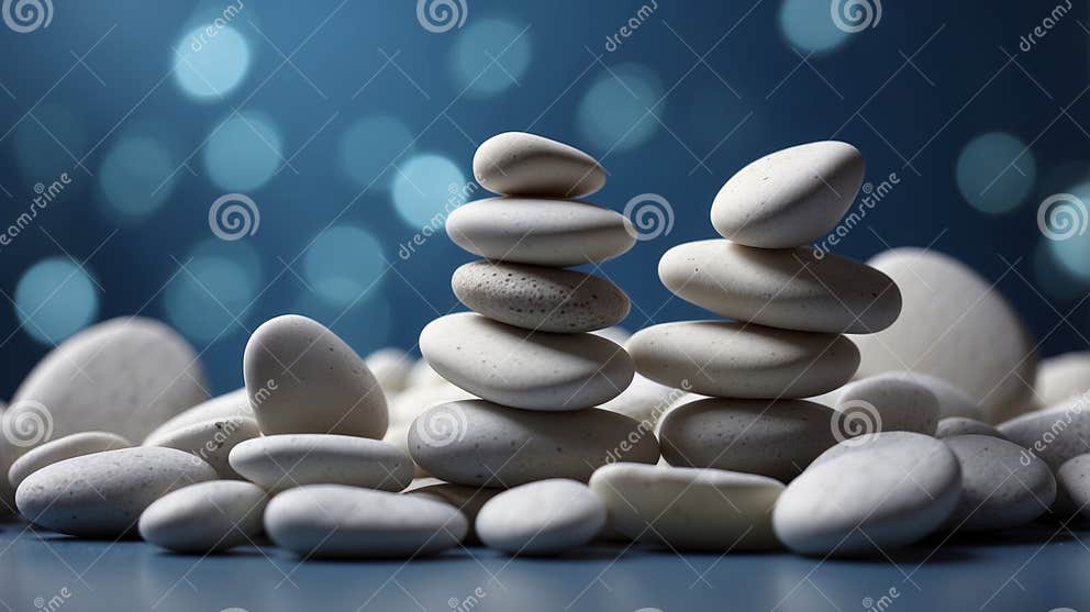 Stack of Smooth White Stones on a Blue Background. Stock Photo - Image ...