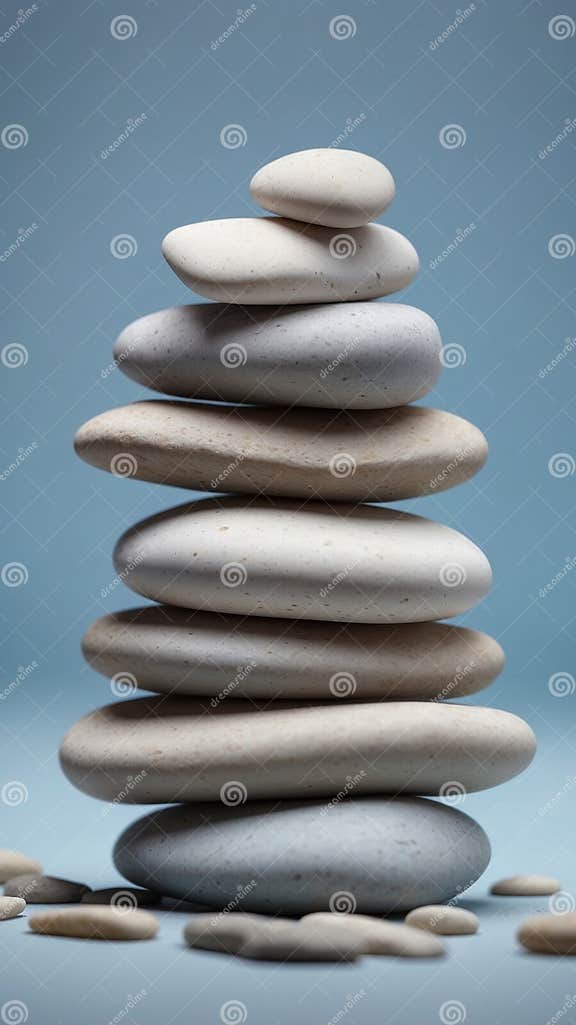Stack of Smooth White Stones on a Pale Blue Background. Stock Image ...