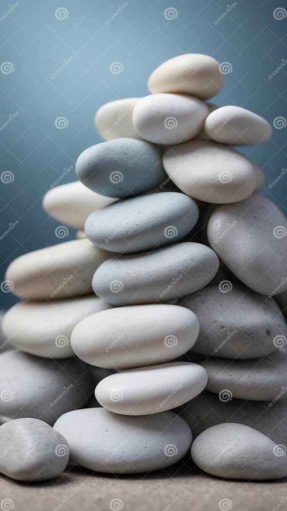 Stack of Smooth White Stones on a Pale Blue Background. Stock Photo ...