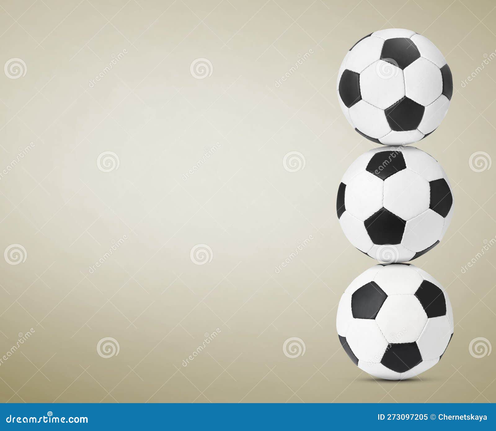 Stack of Soccer Balls on Beige Background. Space for Text Stock Image ...