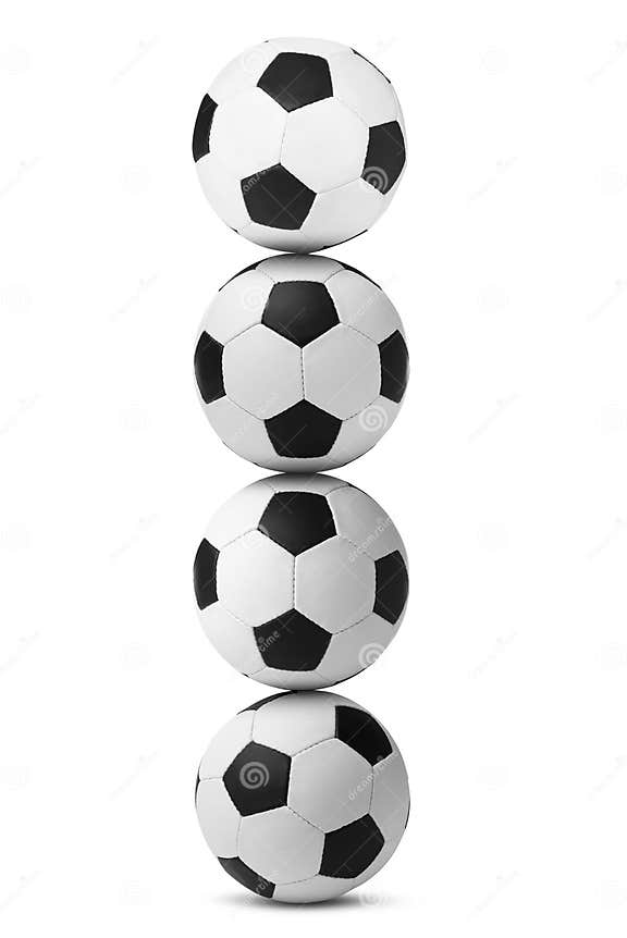 Stack of Soccer Balls on White Background Stock Photo - Image of game ...