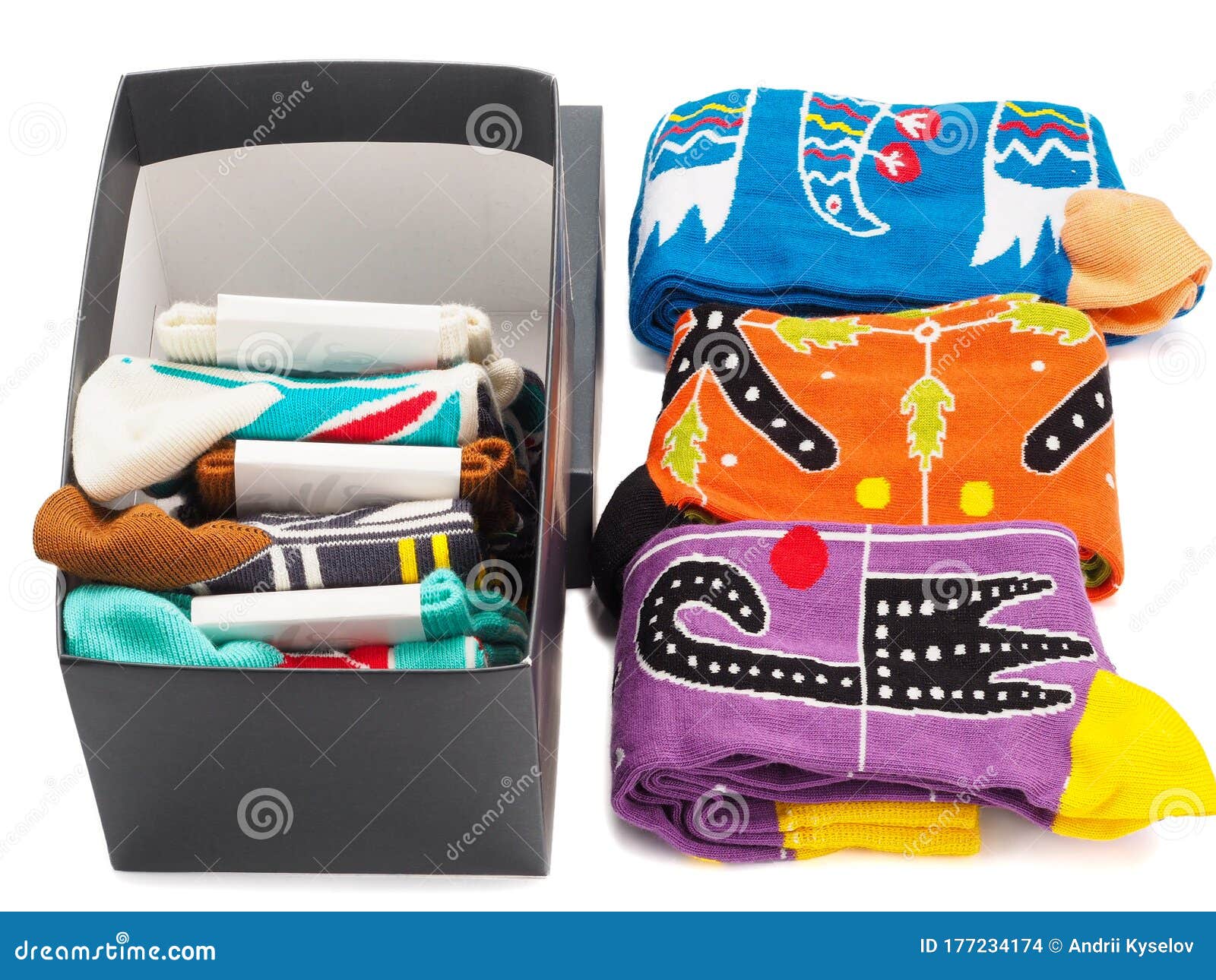 Stack of Socks in the Box Isolated on White Background. Stock Photo ...