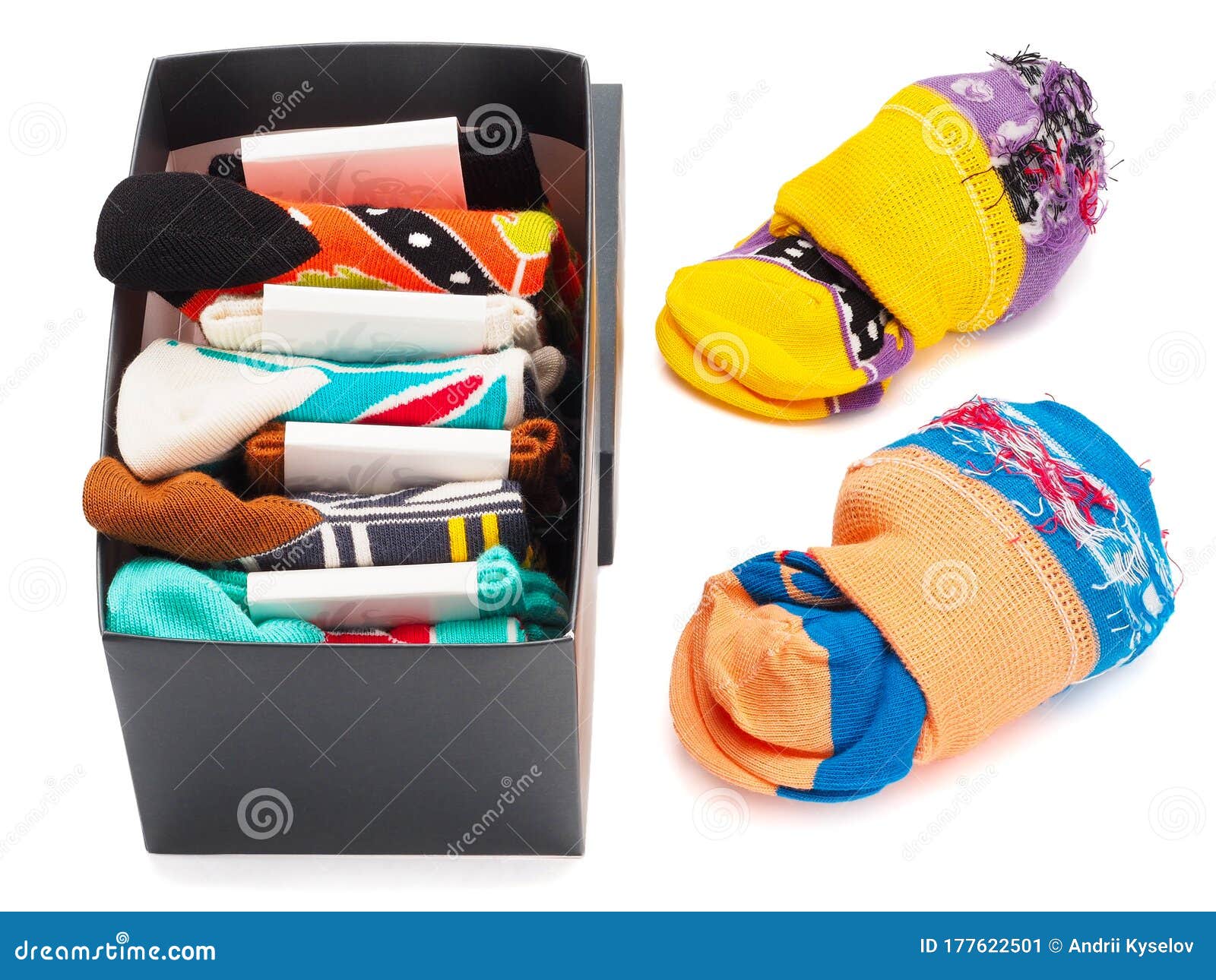 Stack of Socks in the Box Isolated on White Background. Stock Image ...