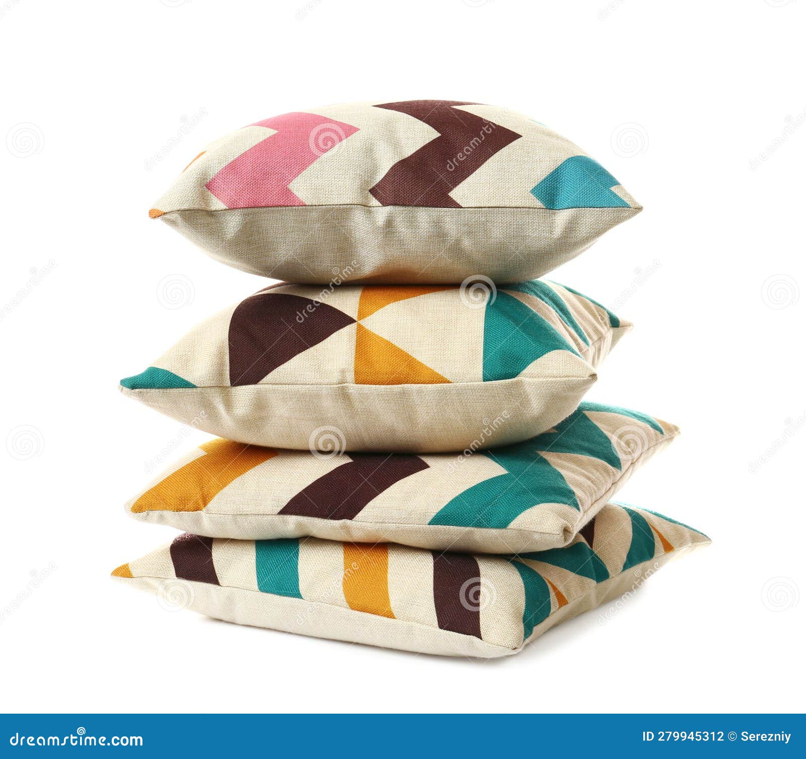 Stack of Soft Pillows on White Background Stock Photo - Image of decor ...